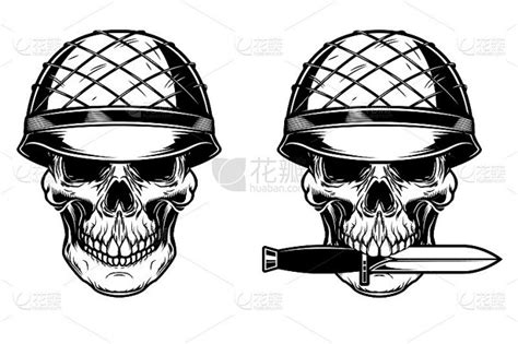 士兵头骨与刀的插图海报卡片横幅会徽标志的设计元素矢量图
