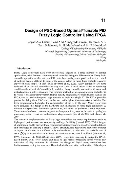 Pdf Design Of Pso Based Optimaltunable Pid Fuzzy Logic Controller Using Fpga