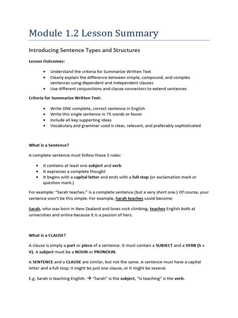 Module1 2summary Pdf Sentence Linguistics Clause
