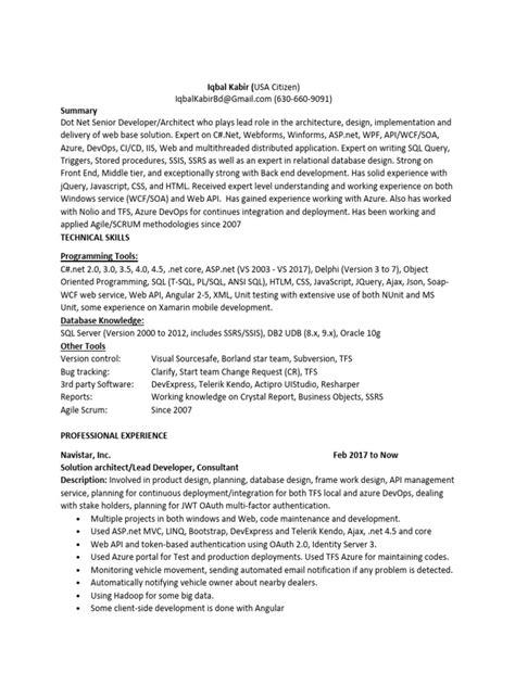 Dice Resume Cv Iqbal Kabir Pdf Ibm Db2 Databases