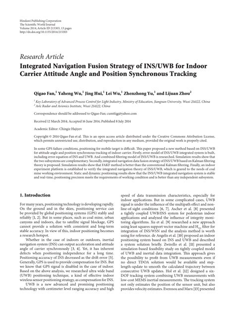 Pdf Integrated Navigation Fusion Strategy Of Insuwb For Indoor
