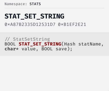 StatSetString FiveM Natives Cfx Re Docs
