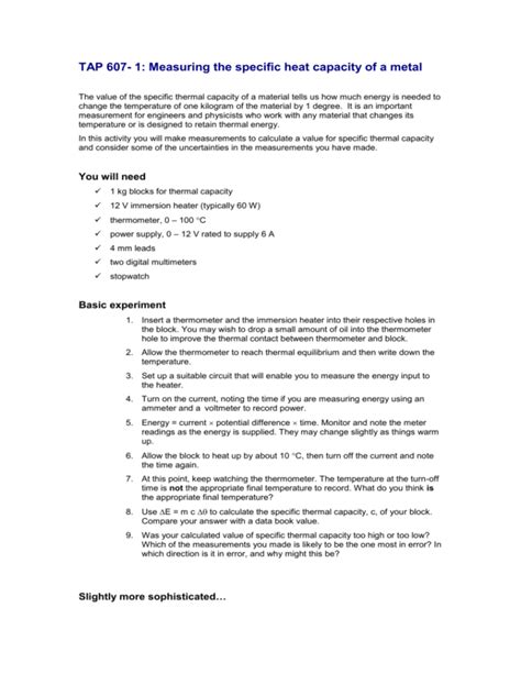 Measuring The Specific Heat Capacity Of A Metal