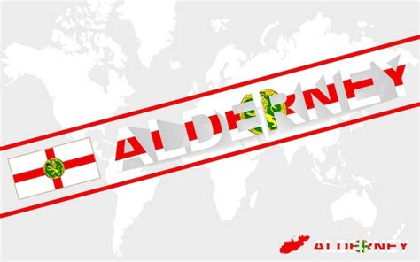 Bandeira Do Mapa De Alderney E Ilustração De Texto Vetor Premium