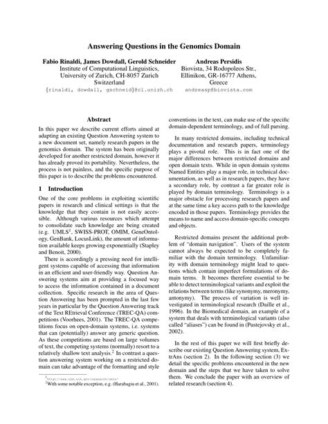 Pdf Answering Questions In The Genomics Domain