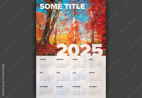 Light Vertical Calendar Template For The Year 2025 With Big Photo