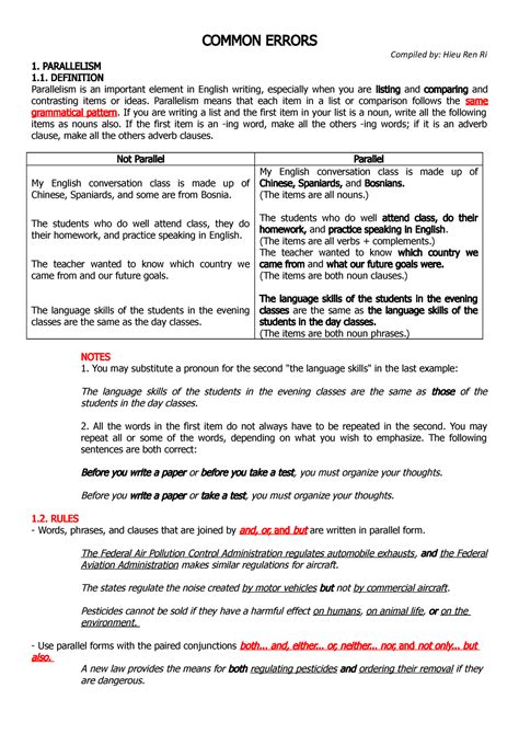 Common Errors Common Error Material Compiled By Hieu Ren Ri Parallelism Definition