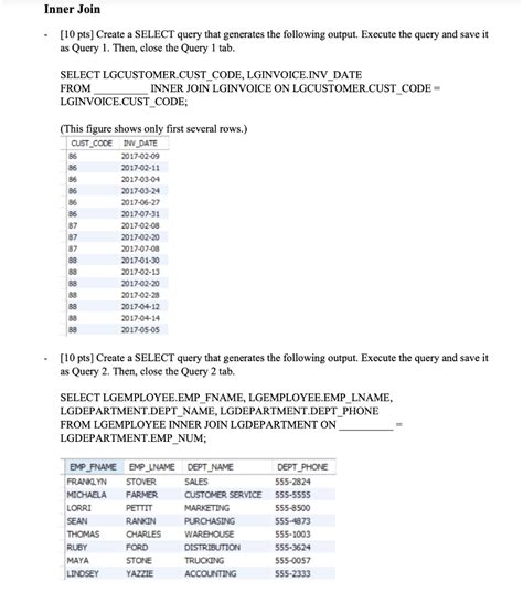 Solved Inner Join 10 Pts Create A Select Query That