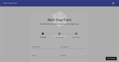 React Material Ui Step Form Js Forked Codesandbox