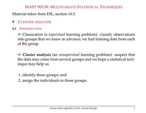 Week11 Clustering Lecture 11 Mast 90138 Multivariate Statistical Techniques Material Taken