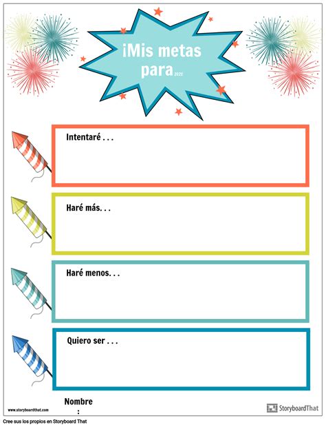 Plantilla Metas De Año Nuevo Fuegos Artificiales
