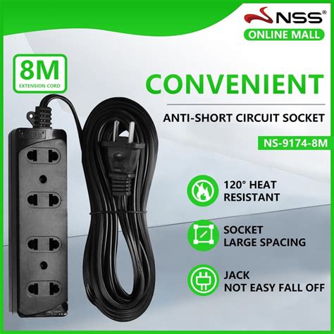 Nss 3m Power Socket 4 Gang Extension Bnk Moveable Multi Function Outlet Shopee Philippines