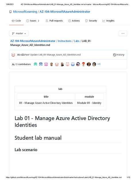 Az 104 Microsoftazureadministrator Lab 01 Manage Azure Ad Identities Pdf Active Directory