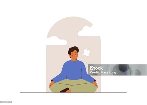 정신 건강을 구하기 위해 창문에서 명상하는 차분한 남자 젊은 남성은 연꽃 자세로 긴장을 풀고 호흡 운동을합니다 호흡 운동에 대한 스톡 벡터 아트 및 기타 이미지 Istock