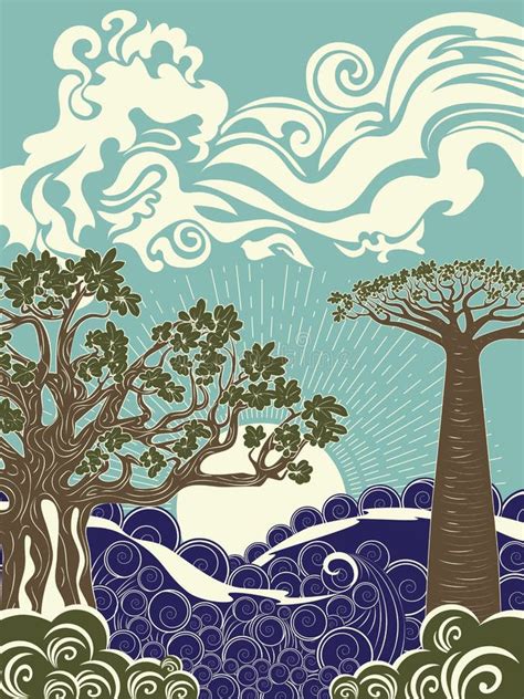 Sunset Sea And Tree Stock Vector Illustration Of African 160428941