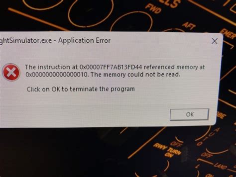 Msfs Application Error Memory Could Not Be Read 1623 By