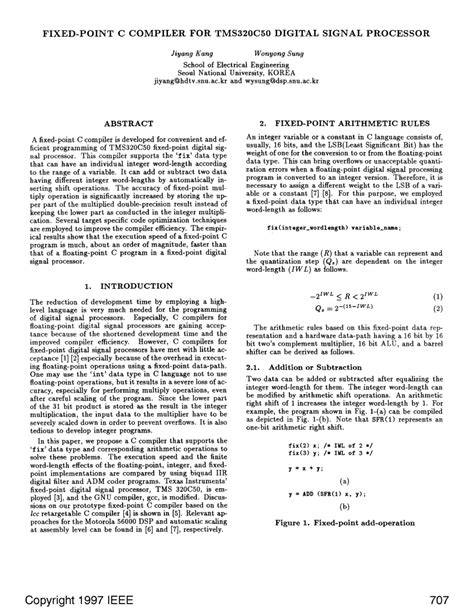 Pdf Fixed Point C Compiler For Tms320c50 Digital Signal Processor