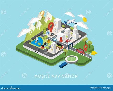 Flat 3d Isometric Mobile Navigation Illustration Stock Vector