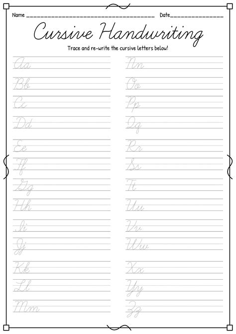 Free Printable Cursive Handwriting Worksheets A To Z Pdf