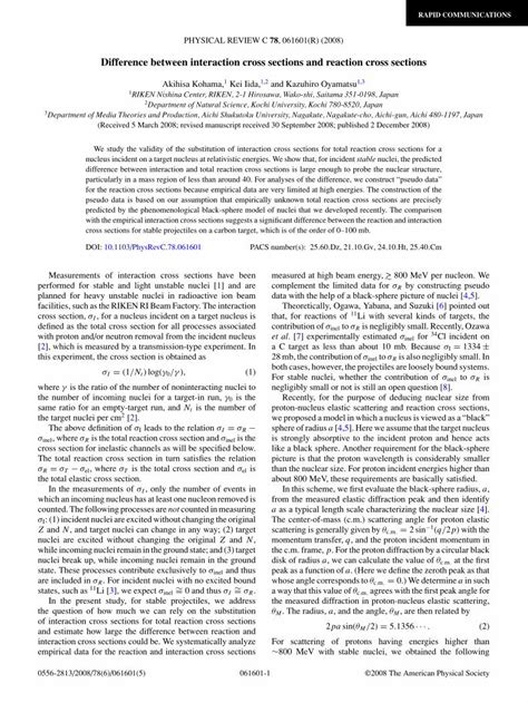 Pdf Difference Between Interaction Cross Sections And Reaction Cross Sections Dokumentips