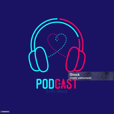 헤드폰 로고 아이콘 개요 스트로크 심장 사랑 기호 대시 라인 디자인 팟 캐스트 인터넷 라디오 프로그램 온라인 개념 일러스트 는