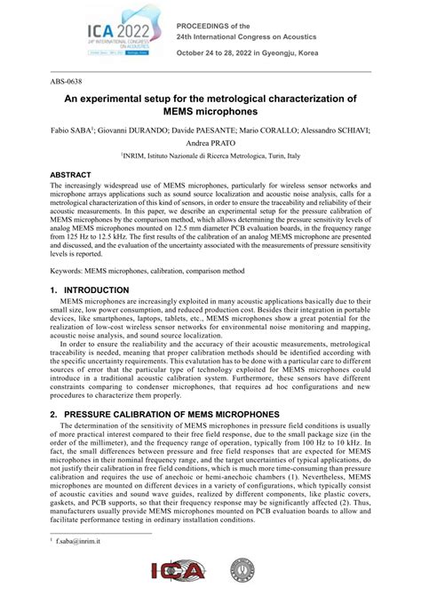 Pdf An Experimental Setup For The Metrological Characterization Of Mems Microphones
