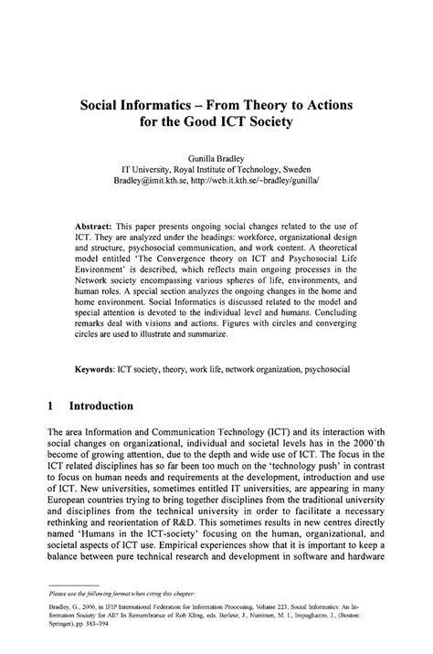 Pdf Social Informatics From Theory To Actions For The Good Ict Society