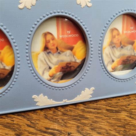 Wedgwood Blue Jasperware Triple Photo Frame Acanthus Leaf Flourish