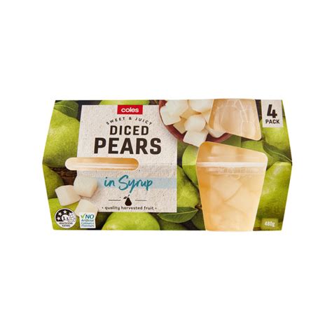 Buy Coles Diced Pears In Syrup 4 Pack 480g Coles