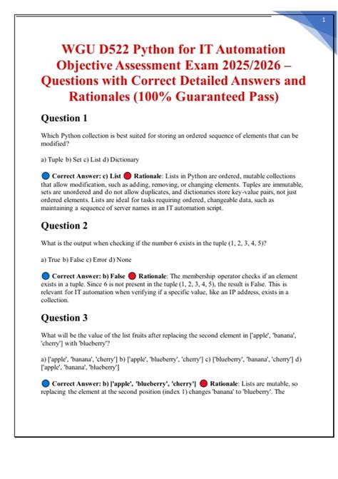 Wgu D522 Python For It Automation Objective Assessment Exam 20252026