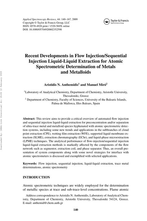 Pdf Recent Developments In Flow Injection Sequential Injection Liquid Liquid Extraction For