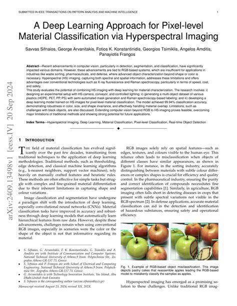 pdf a deep learning approach for pixel level material classification via hyperspectral imaging