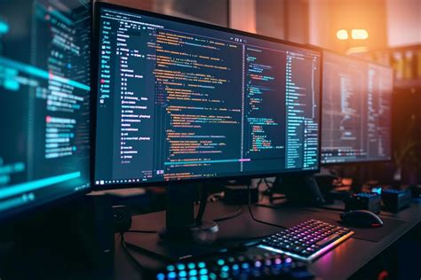 Premium Ai Image Screen Symphony Office Programmers Write Develop And Learn Digital Coding