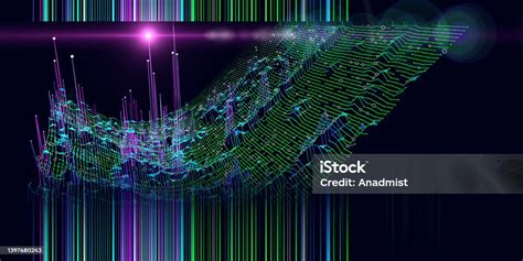 Abstract Background With Bending Color Grid And Data Visual Presentation Screen Of Analytics 3d
