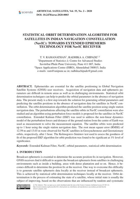 Pdf Statistical Orbit Determination Algorithm For Satellites In Indian Navigation