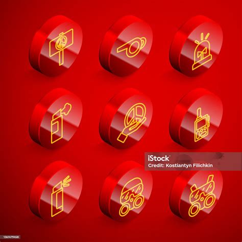 세트 라인 평화 휘파람 점멸 사이렌 후추 스프레이 워키 토키 방독면 아이콘 벡터 3차원 형태에 대한 스톡 벡터 아트 및 기타 이미지 3차원 형태 개성 개념 경찰관