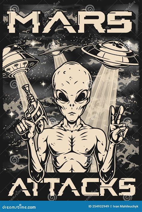Mars Attacks Flyer Vintage Monochrome Stock Vector Illustration Of