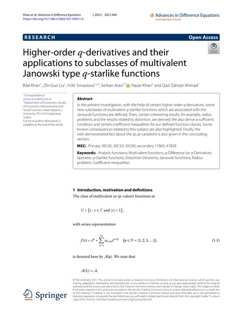 Pdf Higher Order Q Derivatives And Their Applications To Subclasses