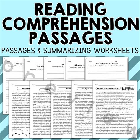 Reading Comprehension Passages Summarizing Reading Etsy