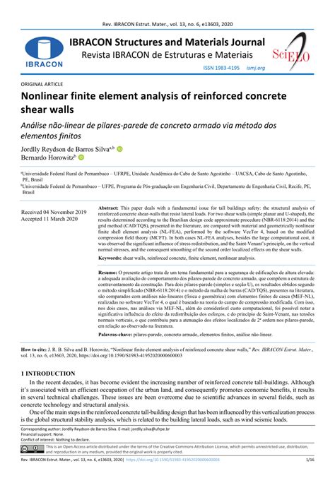 Pdf Nonlinear Finite Element Analysis Of Reinforced Concrete Shear Walls