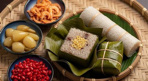 Vietnamese Tet Holiday Feast Sticky Rice Cakes Stock Illustration