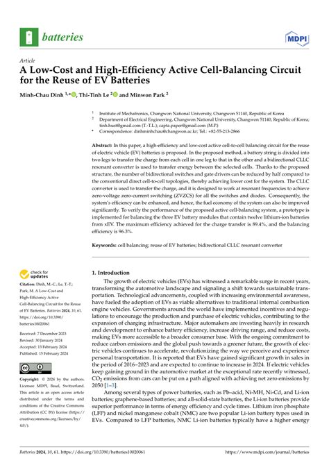 Pdf A Low Cost And High Efficiency Active Cell Balancing Circuit For The Reuse Of Ev Batteries