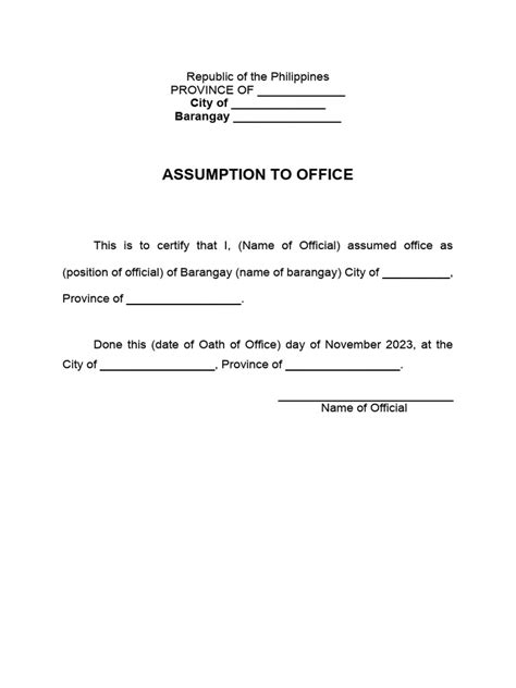 Assumption To Office Barangay Pdf
