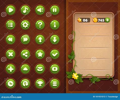 Game Ui Set Buttons Interface Stock Vector Illustration Of Mobile Element 101931013