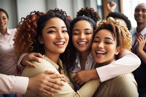 Women Happy And Hug With Celebration Success In Presentation And