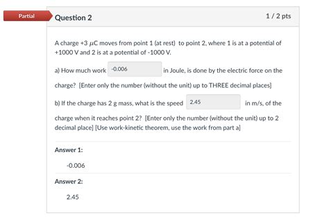 solved a charge 3μc moves from point 1 at rest to point 2