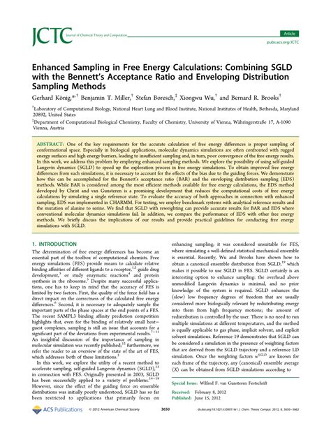 Pdf Enhanced Sampling In Free Energy Calculations Combining Sgld With The Bennetts