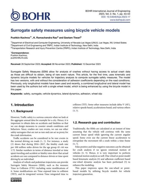 Surrogate Safety Measures Using Bicycle Vehicle Models Pdf Physics