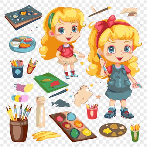 B 클립 아트 소녀 아티스트 개체 집합 만화 벡터휴양계략 Png 일러스트 무료 다운로드 Lovepik