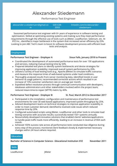 Performance Test Engineer Resume Cv Example And Writing Guide